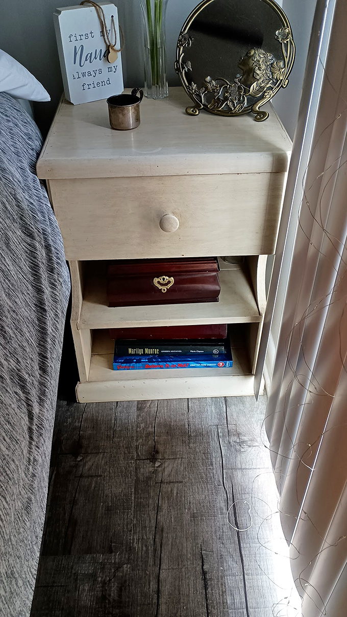 Someone's discarded nightstand becomes tomorrow's heirloom. Add a good book and suddenly you're living your best cottage-core fantasy.