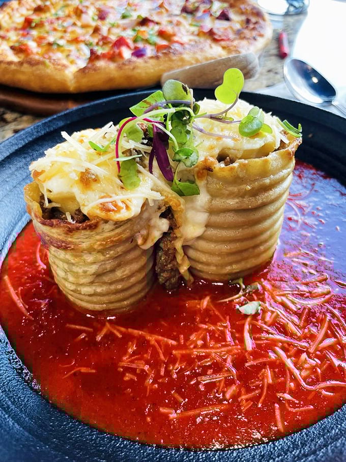 These pasta rolls aren't just breaking rules&mdash;they're creating delicious new ones. Spiced meat wrapped in pasta, swimming in vibrant sauce&mdash;it's cross-cultural magic on a plate.
