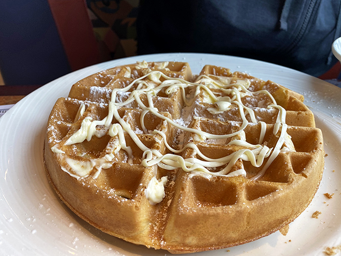 Belgian waffle architecture designed specifically for syrup pools and whipped cream mountain peaks of joy.