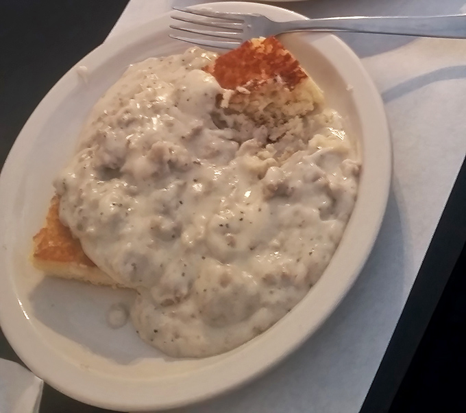 Biscuits and gravy so comforting it's like your grandmother knitted you a food blanket. Pure breakfast bliss on a plate.