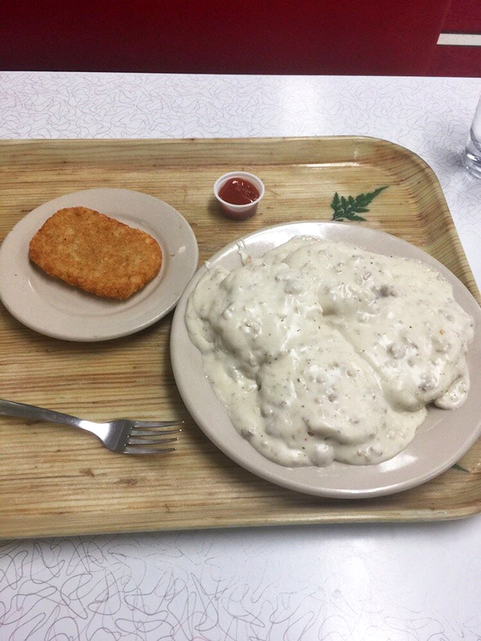 Biscuits and gravy that could make a Southern grandmother weep with joy. That golden hash brown patty is the supporting actor deserving its own Oscar.