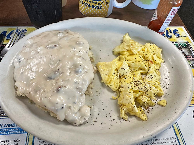 Biscuits and gravy that would make your grandmother both proud and jealous, served with eggs that actually taste like eggs.