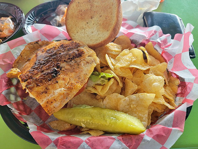 Blackened perfection meets crispy potato chips&mdash;this sandwich doesn't need fancy plating when it tastes like Florida sunshine on a bun.