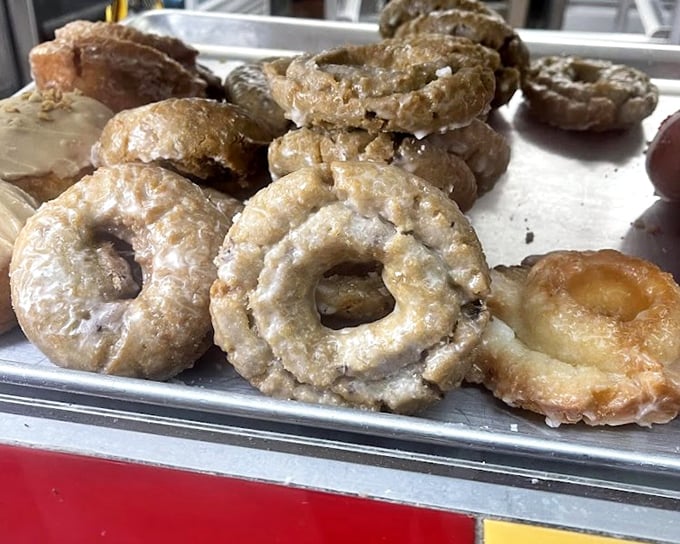 Old-fashioned donuts with their characteristic cracks and crevices&mdash;nature's way of creating more surface area for glaze. Engineering and deliciousness in one package.