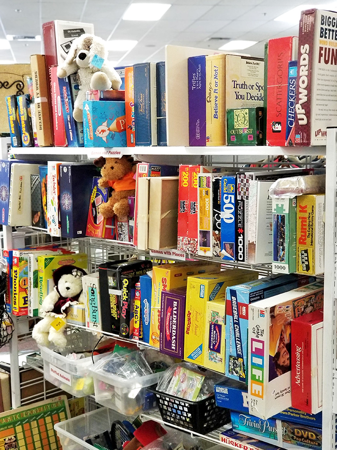 Board games and stuffed animals: where childhood nostalgia meets rainy day entertainment for a fraction of retail therapy prices.