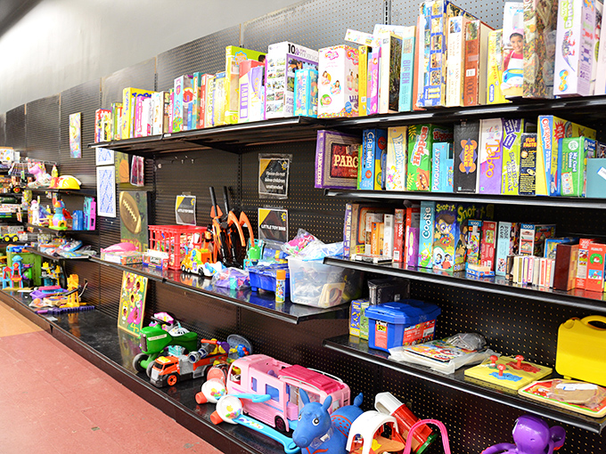 The toy section: where childhood memories are stacked floor to ceiling and parents discover the joy of saying "yes" without checking their bank accounts.