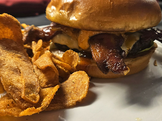 The legendary Bourbon Burger in all its glory&mdash;where sweet bacon marmalade meets smoky goodness in a relationship that was clearly meant to be.