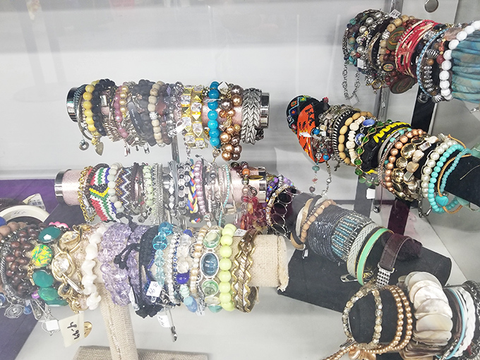 Bracelet bonanza! These wrist-adorning treasures are arranged with the same care a pastry chef might give to displaying delicate confections.