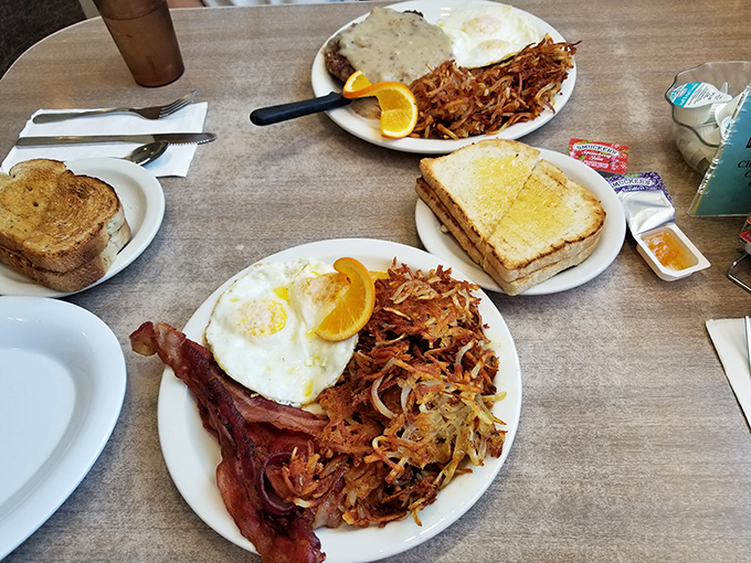 Breakfast of champions! Crispy hash browns, farm-fresh eggs, and that bacon&mdash;oh that bacon&mdash;cooked to that perfect point between chewy and crisp.