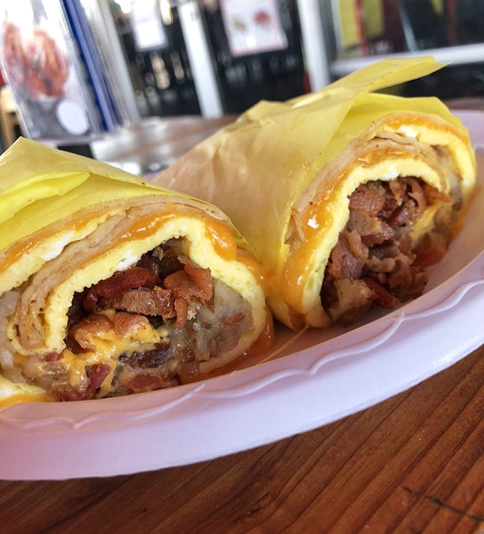 Breakfast burritos that could make a morning person out of anyone. Each bite delivers a perfect harmony of eggs, cheese, and meat.