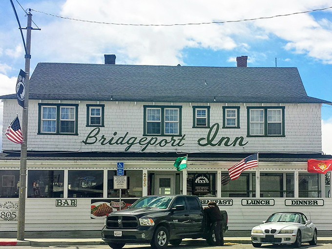 The Bridgeport Inn has been welcoming weary travelers since horses were the preferred mode of transportation, and judging by those flags, patriotism is definitely on the menu.