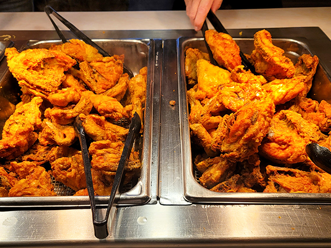 The broasted chicken lineup looks like it's auditioning for a food commercial—crispy, golden-brown perfection that makes you want to applaud.