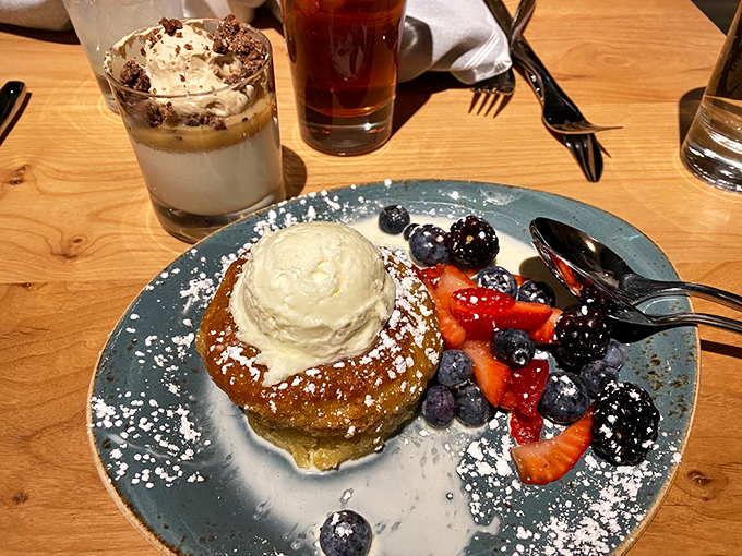 This brown butter cake with fresh berries and ice cream isn't just dessert &ndash; it's what other desserts dream about becoming when they grow up.