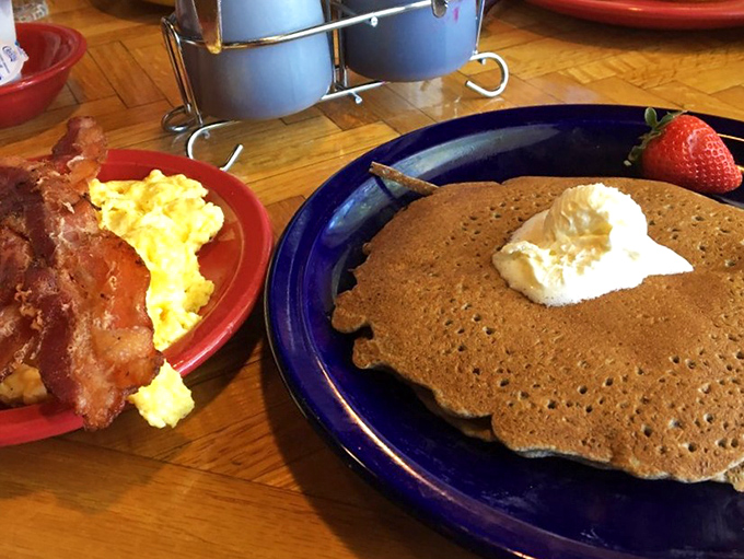 Golden-brown buckwheat pancakes with a dollop of butter and crispy bacon&mdash;proof that sometimes the simplest breakfast combinations are the most satisfying.