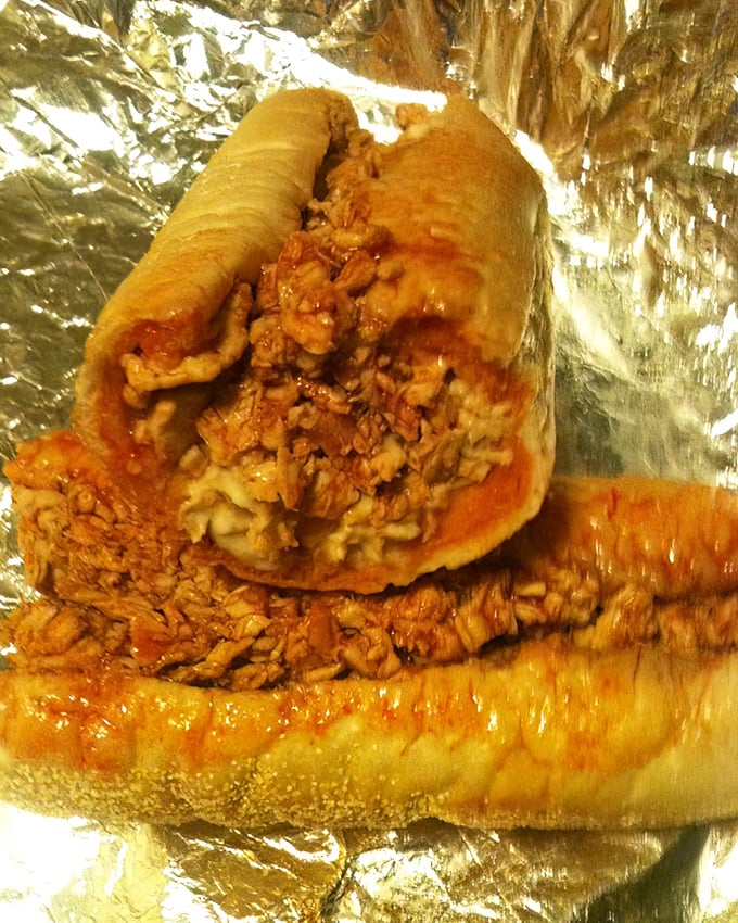 The Buffalo chicken cheesesteak brings the heat and the meat, wrapped in a roll that's somehow both sturdy enough to contain yet tender enough to bite.