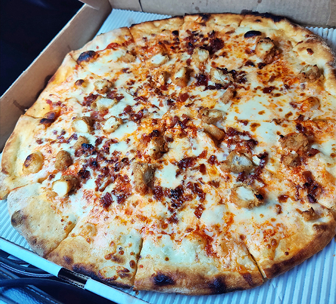 Buffalo chicken pizza that answers the eternal question: "What if wings and pizza had a beautiful, cheese-covered baby?"