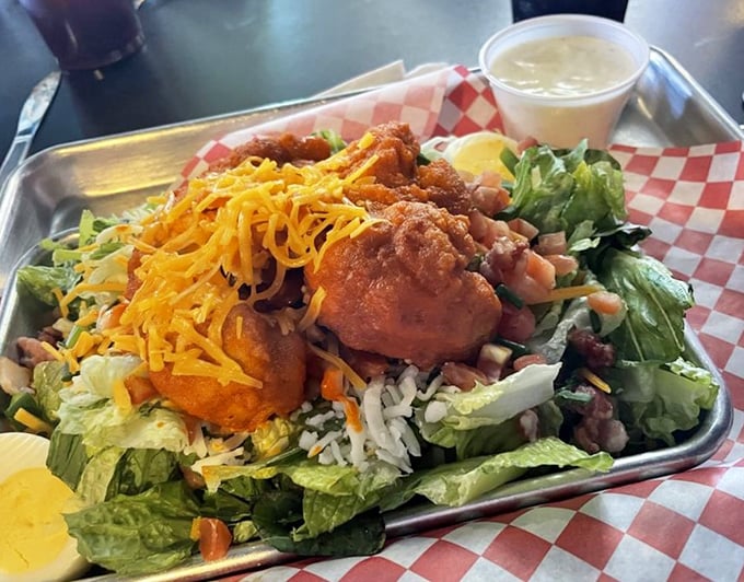 When your salad arrives looking this good, you forget you're supposedly being healthy.