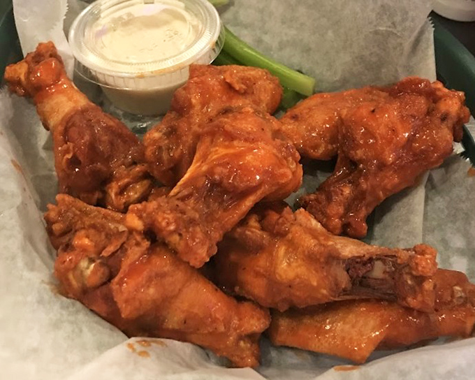 Wings that arrived dressed for the party, bringing celery as their responsible designated driver friend.