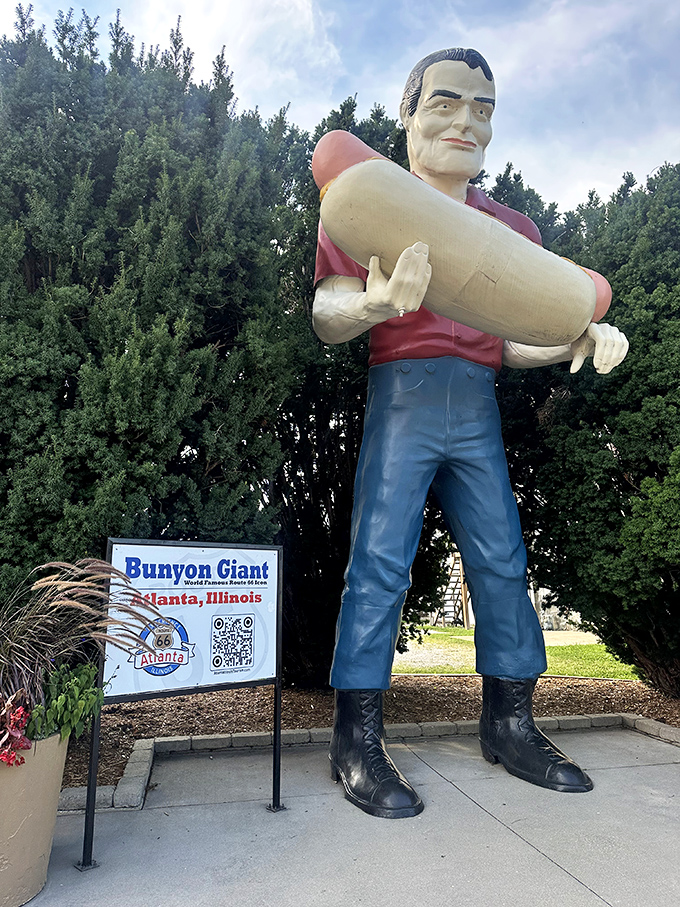 The Bunyon Giant cradles his massive hot dog like a newborn baby. This 19-foot tall fellow has been Atlanta's unofficial greeter since long before selfies existed.