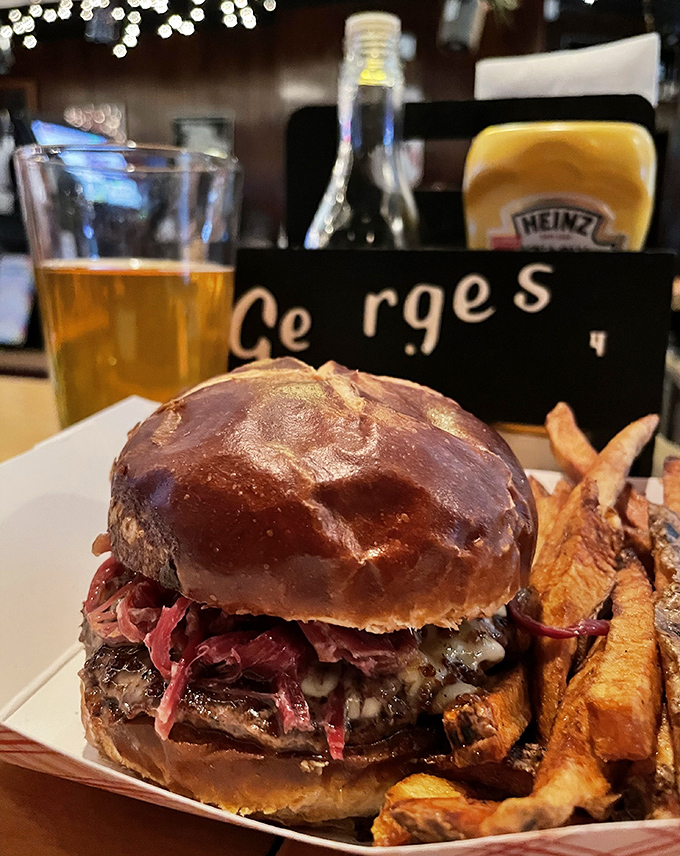 This isn't just a burger&mdash;it's architecture. The glossy bun, the melty cheese, the perfectly stacked ingredients&mdash;it's the Taj Mahal of tavern food. 