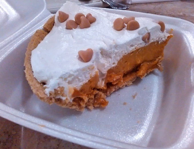 The butterscotch pie that's worth every calorie. That perfect cross-section reveals layers of flavor that no trendy dessert can match.