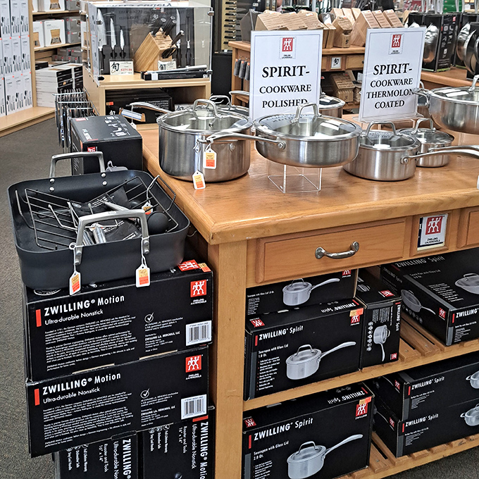 Zwilling cookware gleams with promise, silently whispering to home chefs, "Yes, that risotto recipe you've been afraid to try? We've got you." 