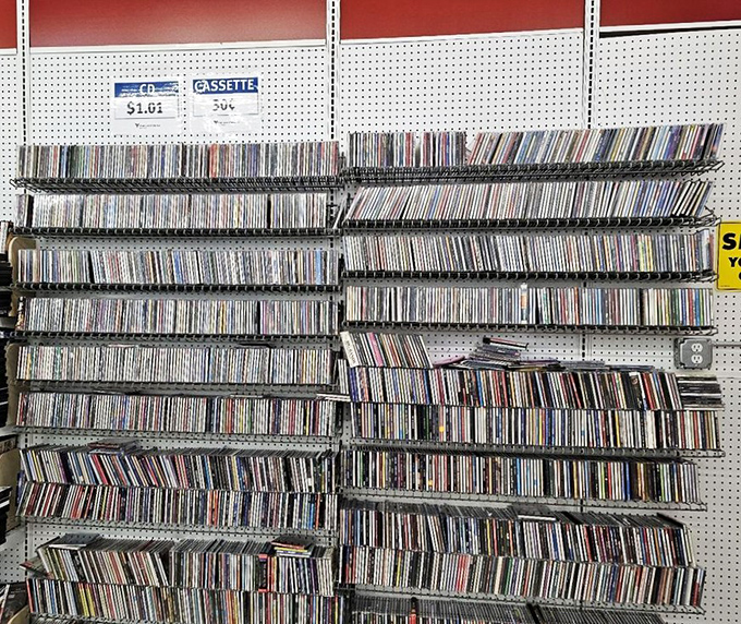 The CD and cassette section: where millennials get history lessons and Gen-Xers experience waves of nostalgia for mixtapes and album art.