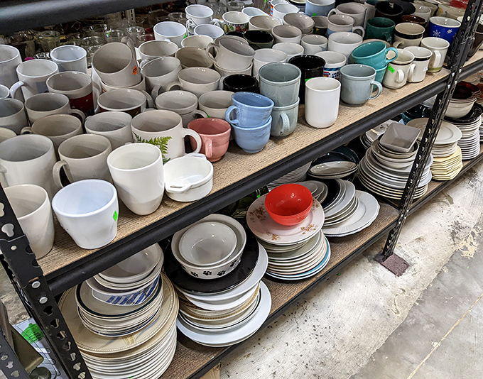 Mug collectors, brace yourselves! This ceramic wonderland could stock a small restaurant or feed your dishware obsession for years to come.