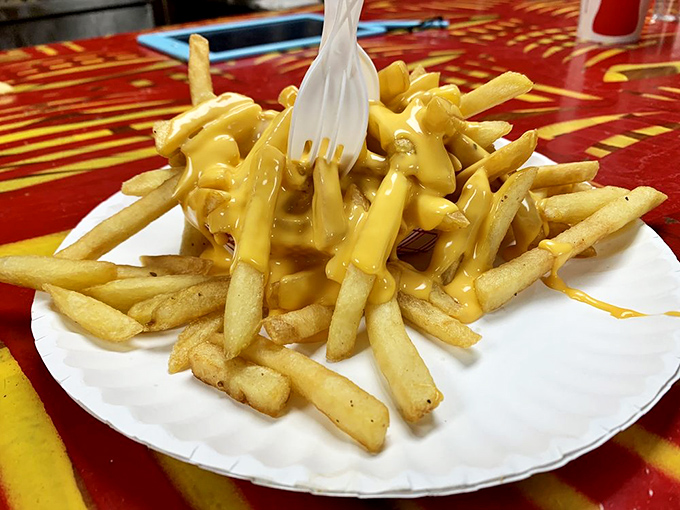 Cheese fries done right&mdash;crispy on the outside, fluffy inside, and blanketed with a golden cascade of melted cheese that means business.
