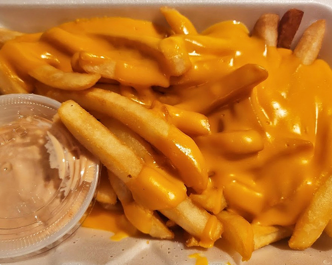 Cheese fries that don't apologize for being exactly what you want. Golden, crispy potatoes smothered in that unmistakable yellow elixir of happiness.