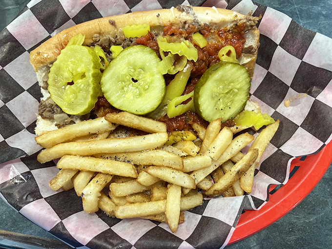 This isn't just a sandwich&mdash;it's Allentown's answer to Philadelphia, with pickles standing guard over perfectly crisp fries on their signature checkered paper.