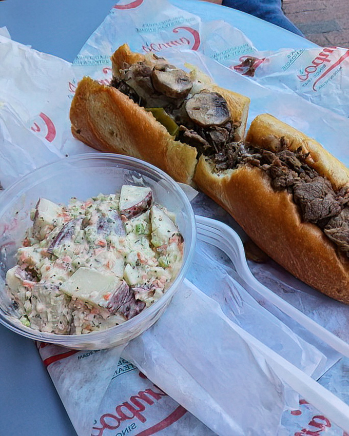 The classic cheesesteak with a side of potato salad &ndash; a duo so perfect together they're like Sinatra and a martini, quintessentially American and utterly satisfying.