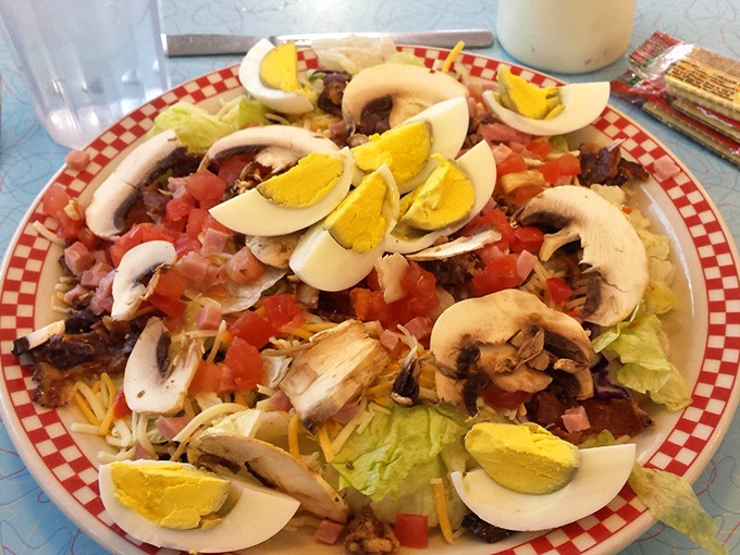 This isn't just a salad&mdash;it's a protein party with hard-boiled eggs playing host to mushrooms, tomatoes, and all the fixings. 