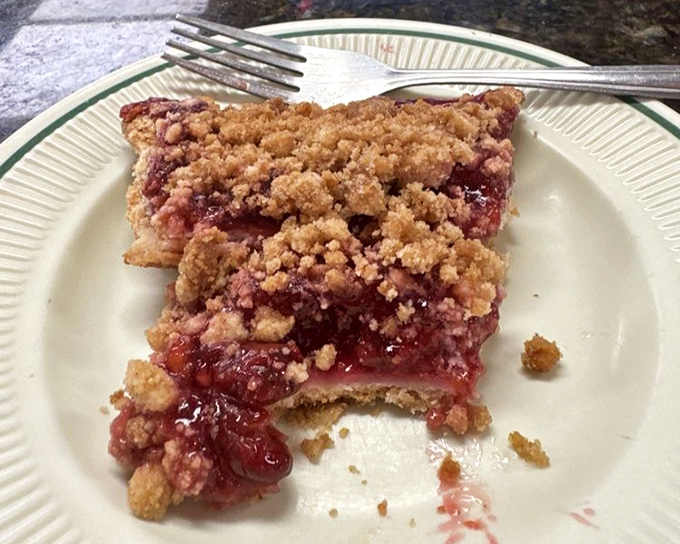 Cherry pie with that perfect crumble topping&mdash;where the fruit still has some tartness to balance the sweet, like a culinary yin-yang of dessert perfection.