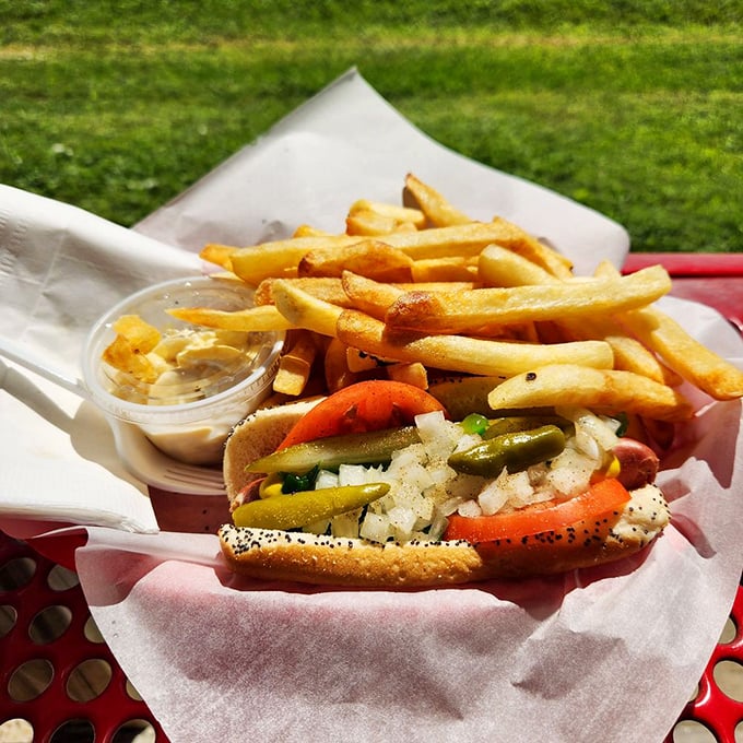 The Chicago Dog arrives dressed to impress with all the traditional fixings that matter most.