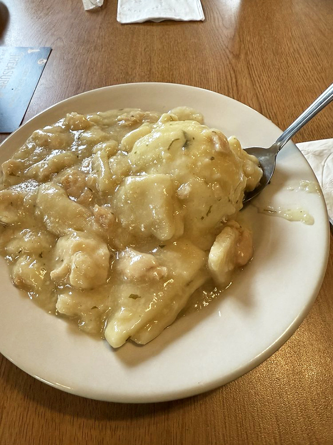 Chicken and dumplings so comforting they should come with a warning: "May cause involuntary sighs of contentment and spontaneous childhood memories."