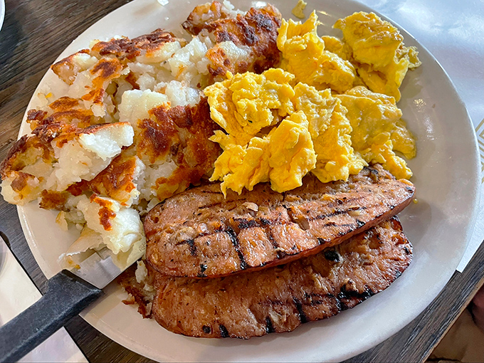 Eggs cooked to golden perfection, crispy potatoes with that ideal crunch-to-tender ratio, and chicken apple sausage that makes you question all other breakfast meats.