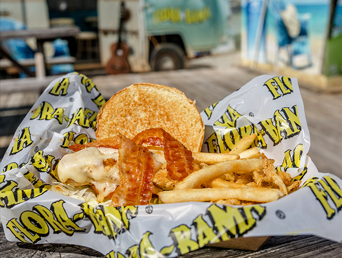 The ultimate beach sandwich doesn't exi&mdash; Oh wait, here it is! Golden-grilled perfection with a side of crispy fries that demand to be savored.