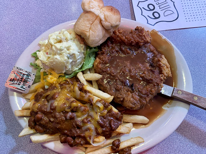 Chicken fried steak that could make a vegetarian question their life choices, smothered in gravy that grandmothers dream of creating.