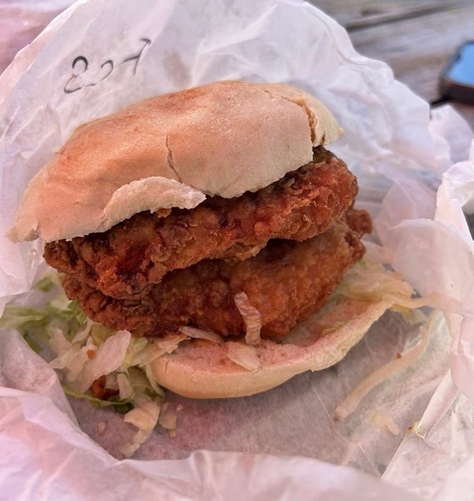 Crispy on the outside, tender on the inside – this chicken sandwich doesn't need fancy aioli to make its statement.