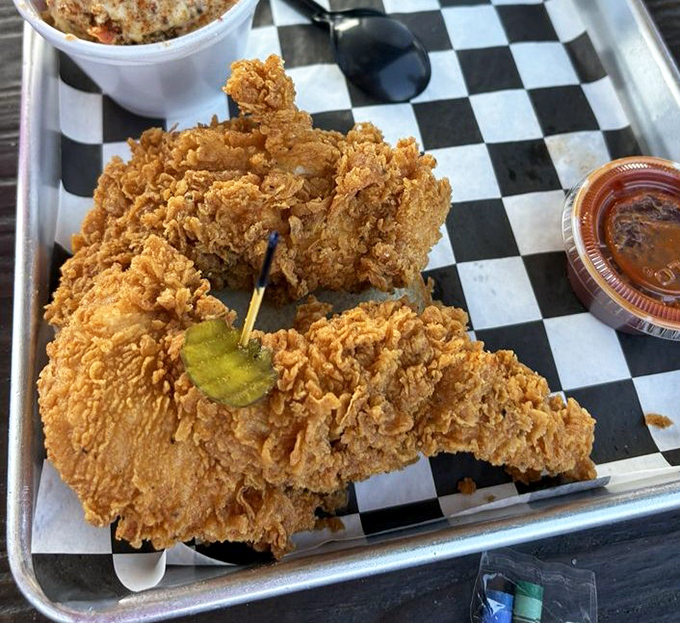 These aren't your average chicken tenders &ndash; they're armor-plated flavor missiles with a craggy exterior that shatters like delicious glass with each bite.
