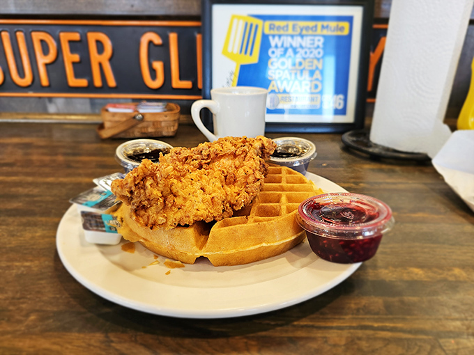 Chicken and waffles: where Southern comfort meets breakfast rebellion. That golden-fried chicken perched atop a Belgian waffle is worth every calorie.