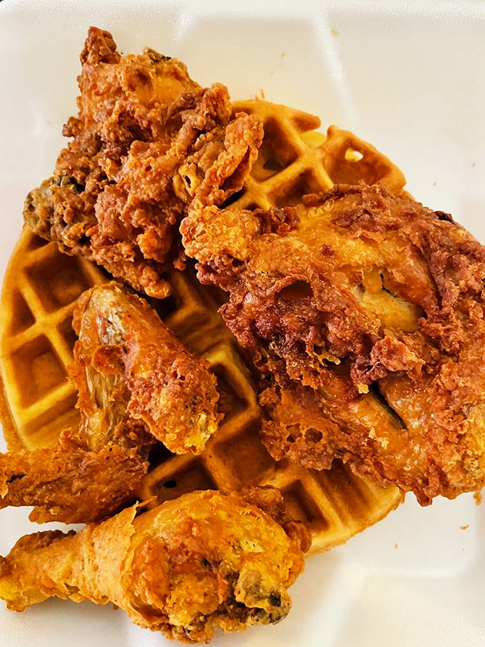 Chicken and waffles: the breakfast-lunch alliance that proves some of history's greatest partnerships happen on a plate.