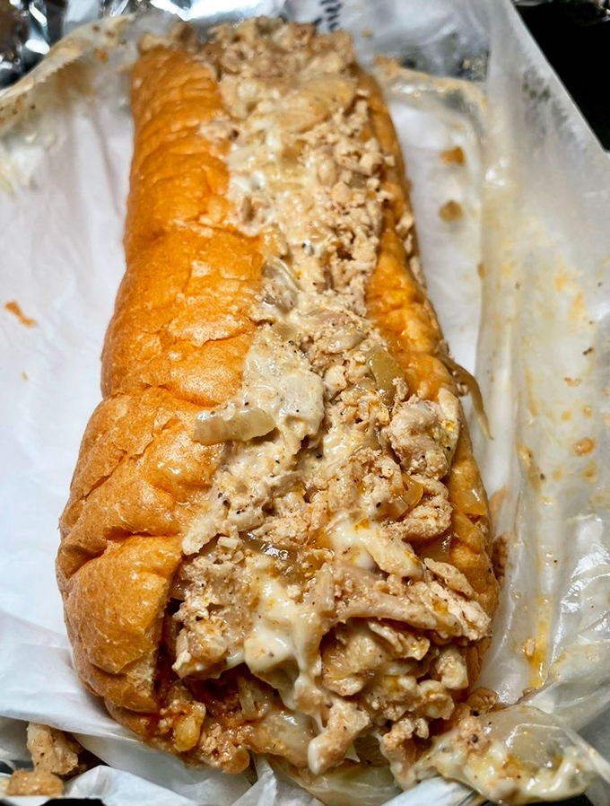 The chicken cheesesteak proves that poultry can play in the big leagues, with tender chunks bathed in melted cheese and nestled in that signature roll.