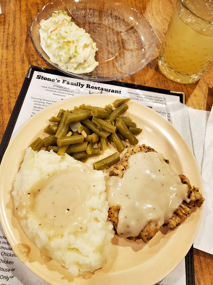 Chicken fried steak swimming in gravy so good you'll want to write it love letters. Comfort food that actually delivers comfort.