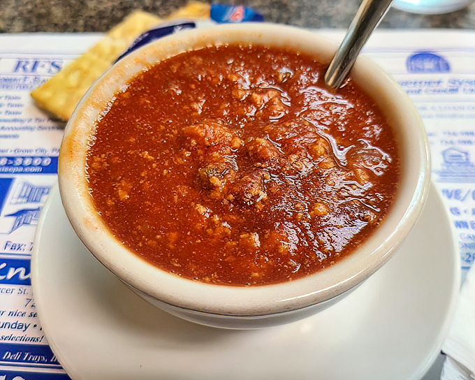 This bowl of chili doesn't need fancy garnishes to make its point. It speaks the universal language of "I will warm your soul."