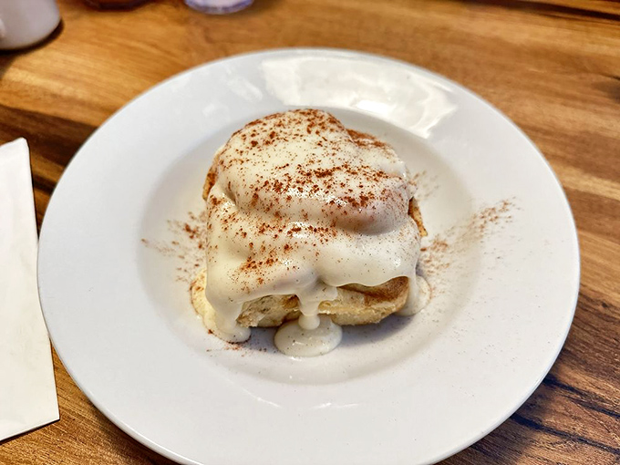 Not just any cinnamon roll &ndash; this is what cinnamon rolls dream of becoming when they grow up. Frosting applied with the generosity of a favorite grandma.