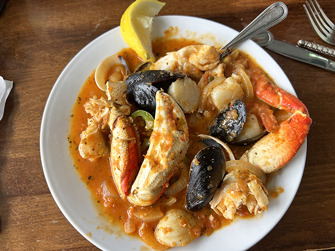 This cioppino isn't just soup; it's a maritime celebration where shellfish, fish, and broth perform a perfectly choreographed dance.