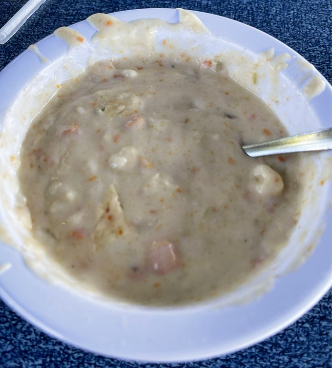 A bowl of clam chowder so hearty it could qualify as a meal. Each spoonful is like a warm, creamy hug from the ocean.