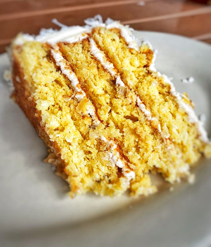 Layer upon glorious layer of coconut cake that would make your grandmother both proud and slightly envious of their baking skills.